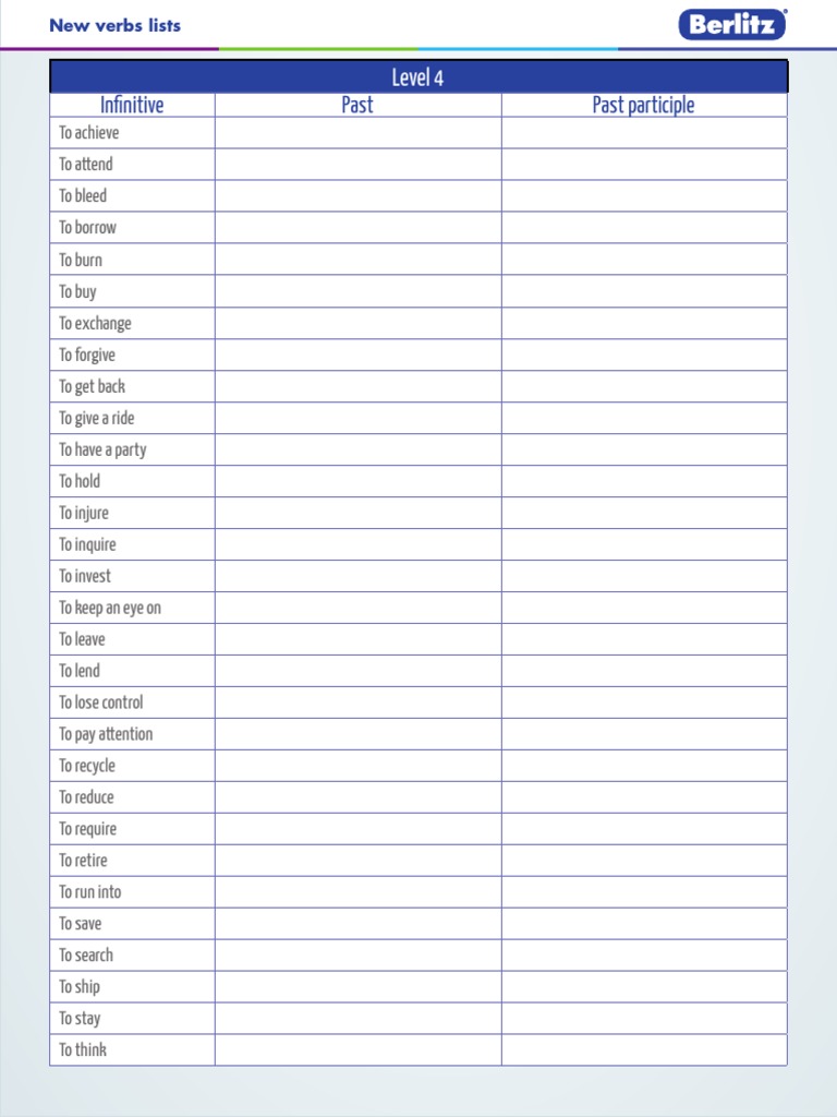 Level 4 Verb List for Berlitz | PDF