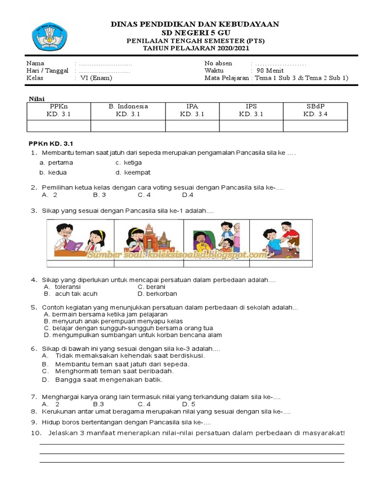 SOAL PTS 2 TEMA 1 Sub Tema 3 & Tema 2 Sub Tema 1 | PDF