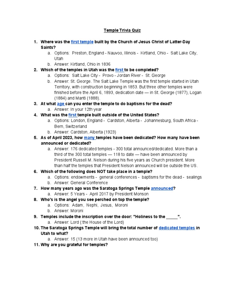 Temple Trivia | PDF