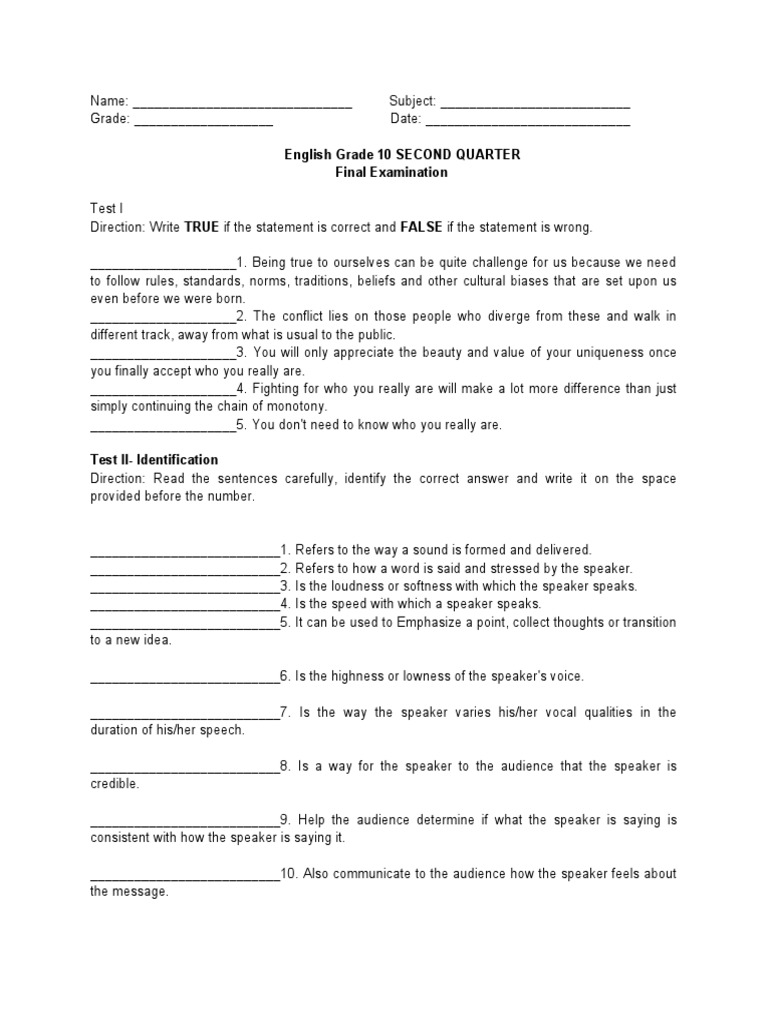 Grade 10 English Q2 Exam Review | PDF | Human Communication | Cognitive ...