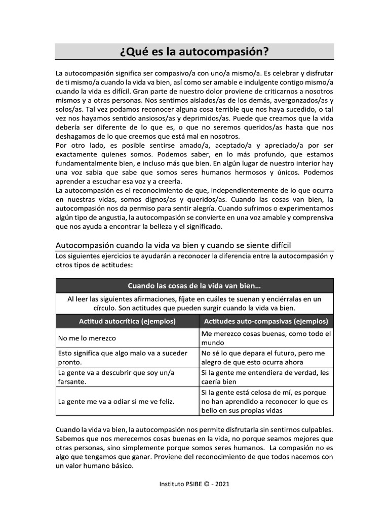PSIBE - Qué Es La Autocompasión | PDF