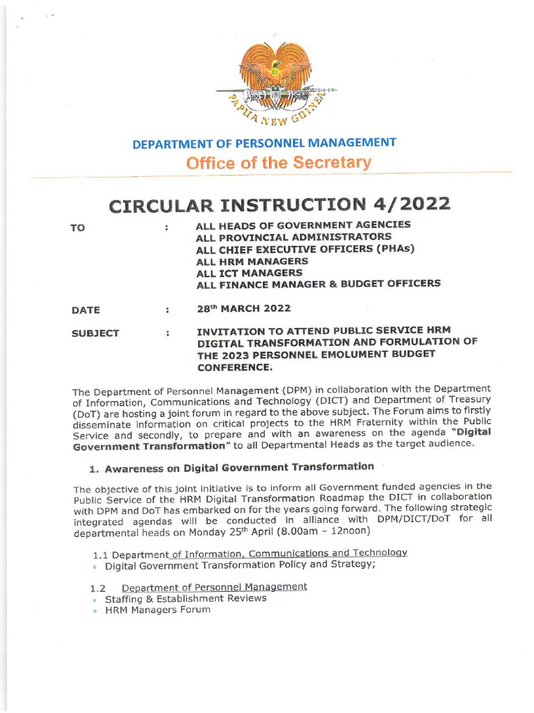 Circular Instruction 4 Invitation To Attend Public Service HRM Digital ...
