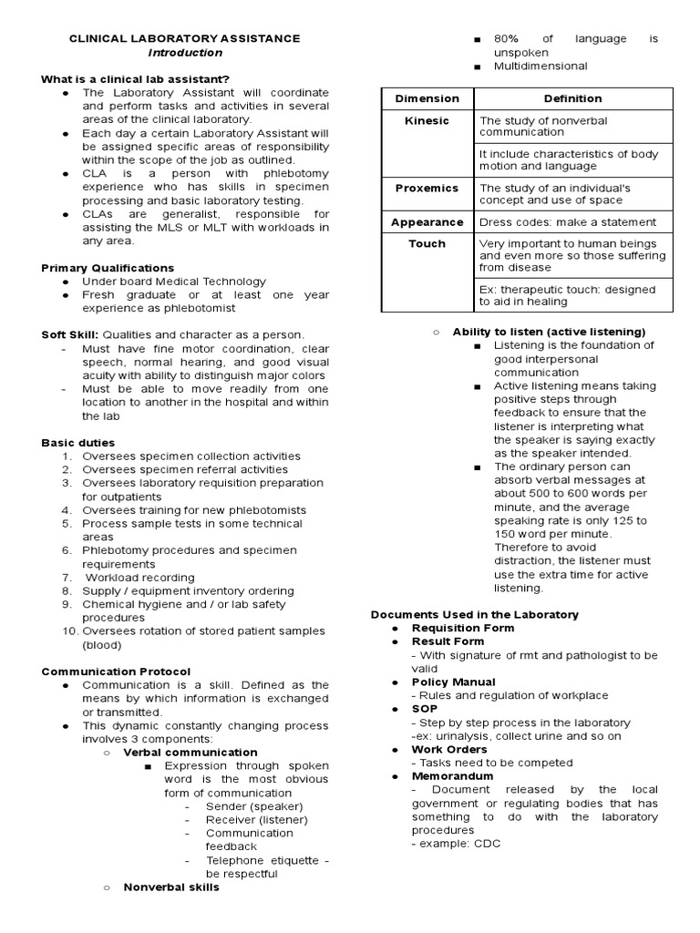 Clinical Laboratory Assistance | PDF | Medical Laboratory | Health Care