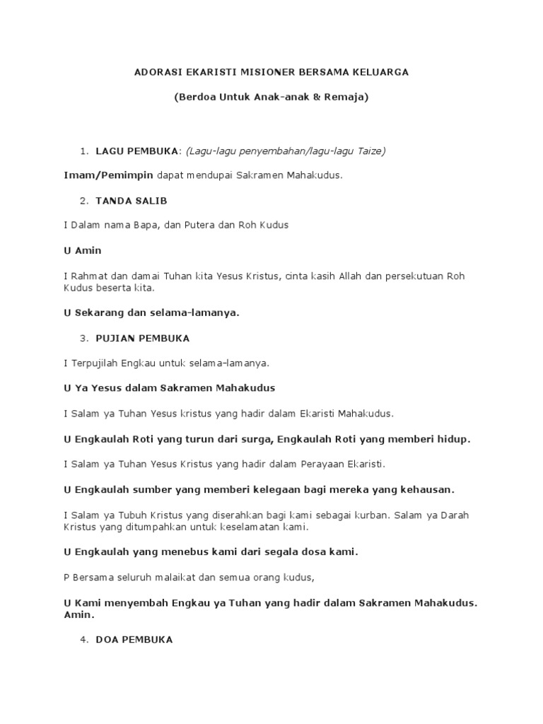 Adorasi Ekaristi Misioner Bersama Keluarga | PDF | Agama & Spiritualitas