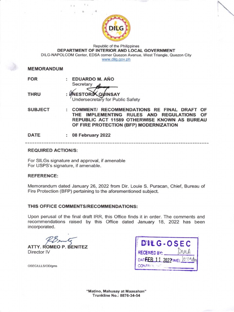 Signed Irr of Ra 11589 Bfp Modernization Act 1 | PDF | Government ...