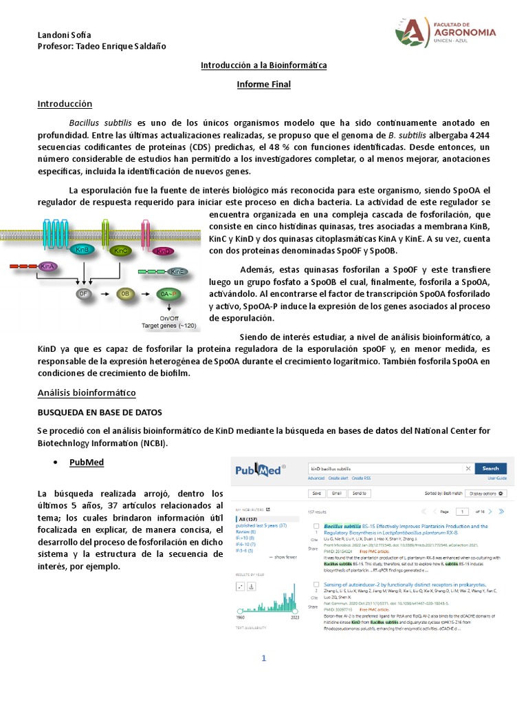 Introducción a la bioinformática, Landoni Sofia | PDF | Bioinformática | Proteínas
