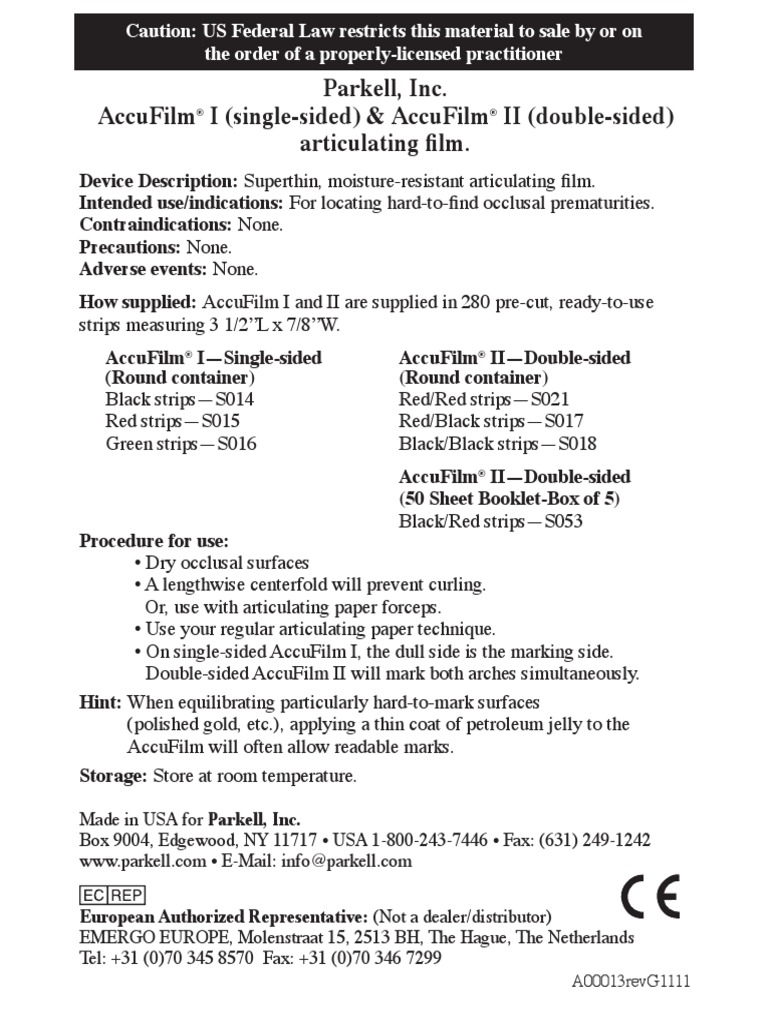 Accufilm Parkell - FICHA TÉCNICA | PDF