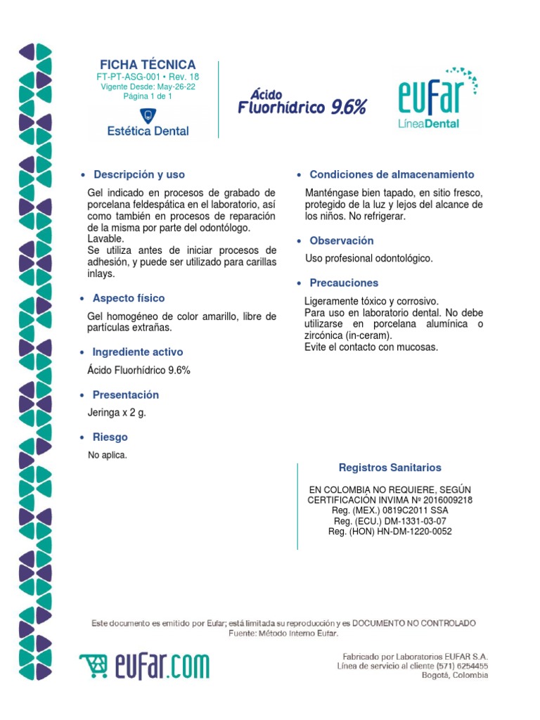 Acido Fluorhidrico Eufar Ficha Técnica | PDF