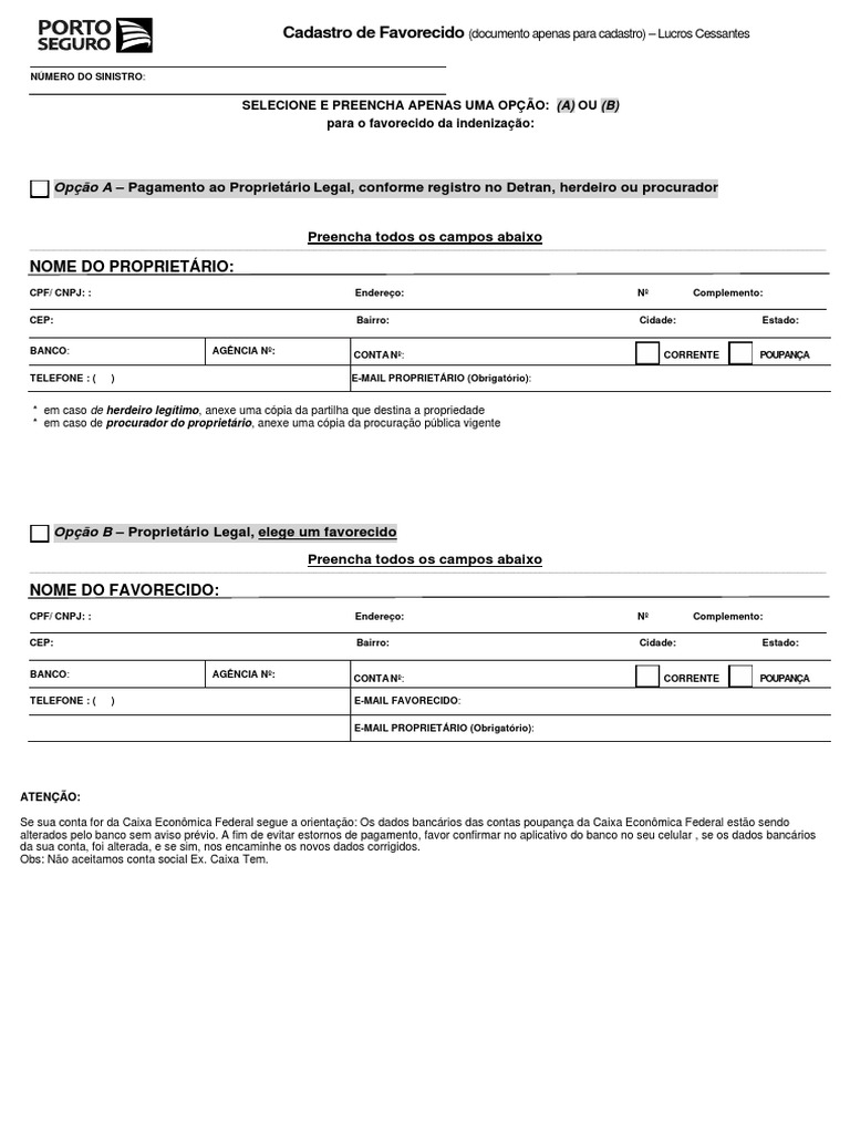 Cadastro de Favorecido: Nome Do Proprietário | PDF
