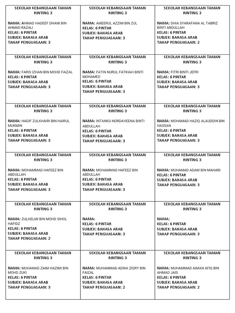 Memo Bahasa Arab 6P | PDF