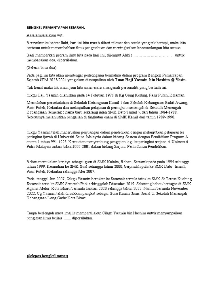 Teks MC Program Sejarah | PDF