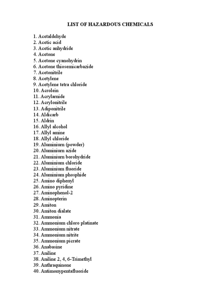 Hazardous Chemicals List | PDF