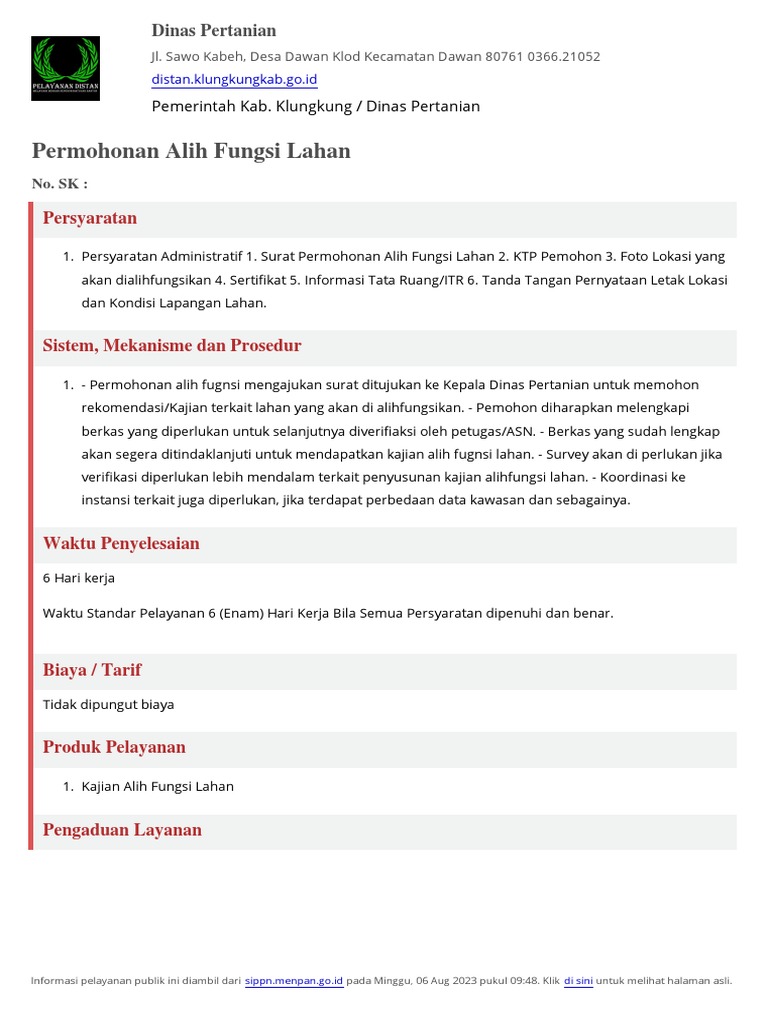 Unduh Standar Pelayanan - Permohonan Alih Fungsi Lahan | PDF Unduh Standar Pelayanan - Permohonan Alih Fungsi Lahan | PDF