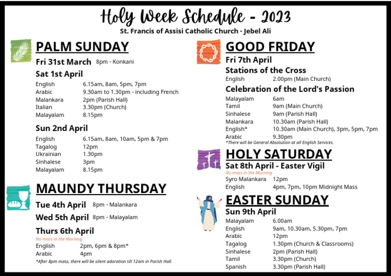 Holy Week Mass Schedule (2023) | PDF | Catholic Liturgy | March Observances