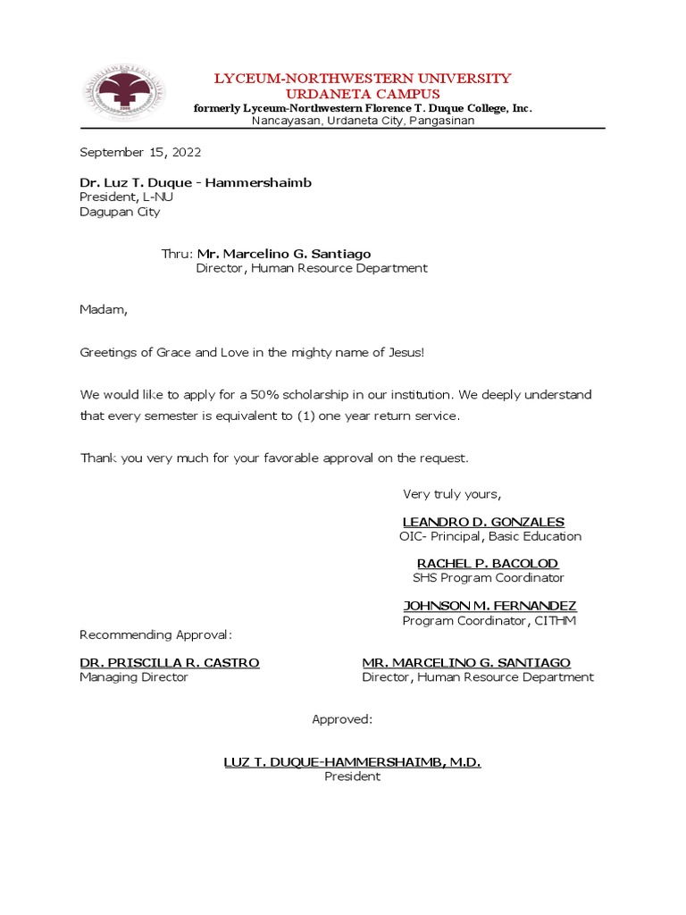 L-Nu 50% Scholarship Letter | PDF | Self-Improvement | Science ...