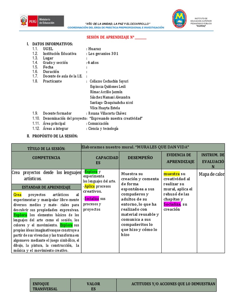 Sesion de Aprendizaje - Murales | PDF