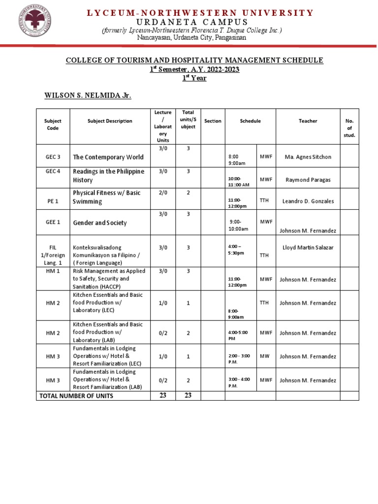 CTHM Schedule 1ST Year-4th Year 2022-2023 | PDF