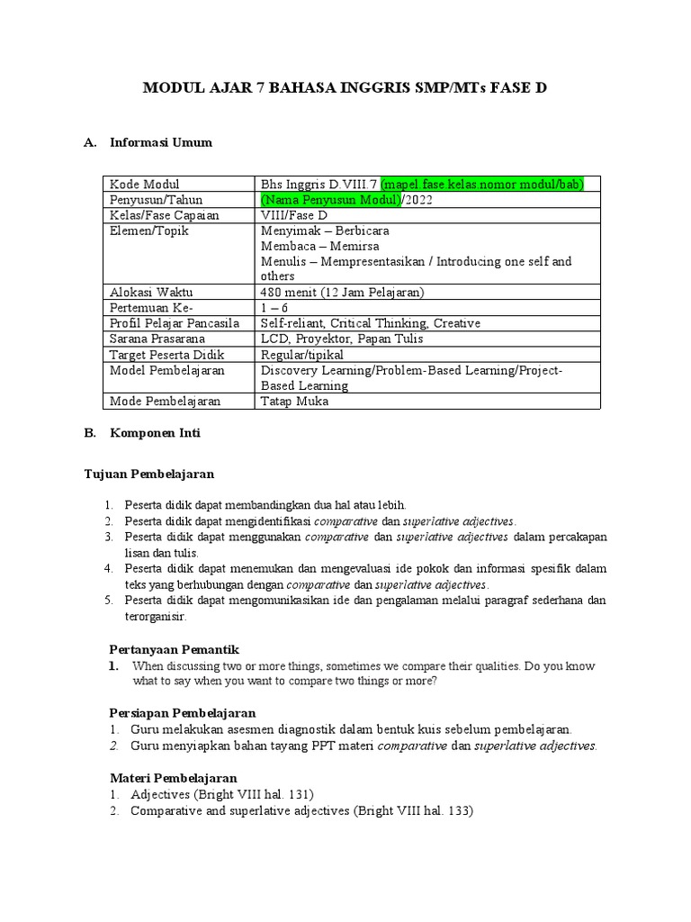 Bab 7 - Modul Ajar Bright SMP Grade Viii | PDF | Karier & Perkembangan