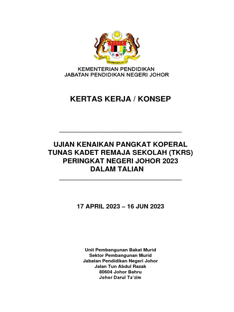 Kertas Kerja Koperal Tkrs JPNJ 2023 | PDF