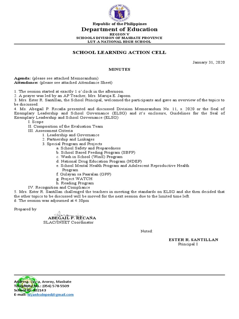Sample of Simple Minutes | PDF