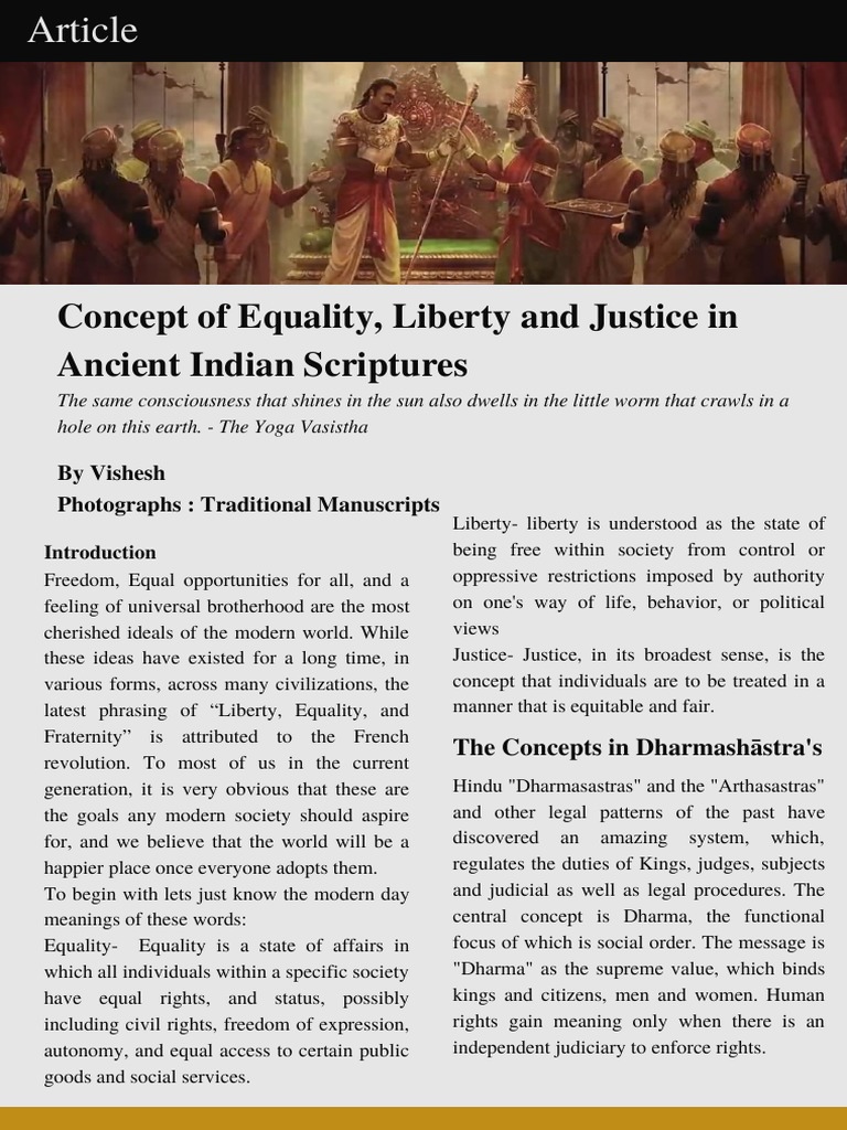 Concept of Euality, Liberty and Justice in Ancient Indian Scriptures | PDF | Liberty | Mahabharata