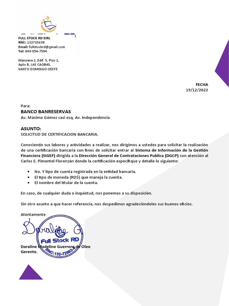 Formato de Carta Full Stock RD | PDF | Derecho