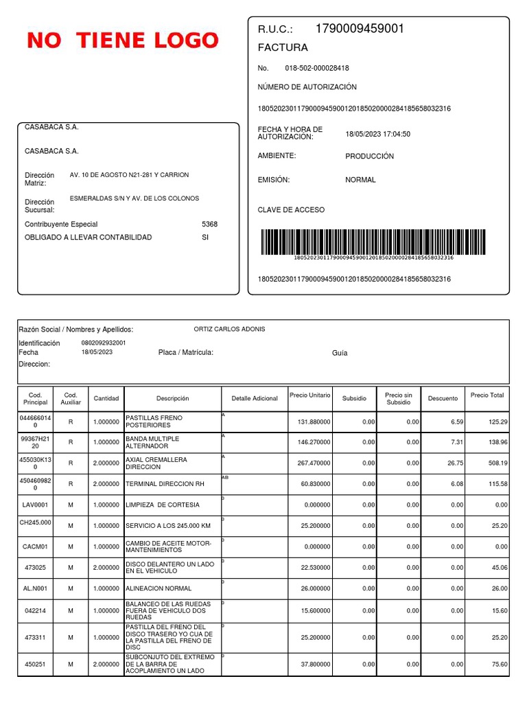 Factura | Descargar gratis PDF | Vehículo de motor | Estilos de carrocería