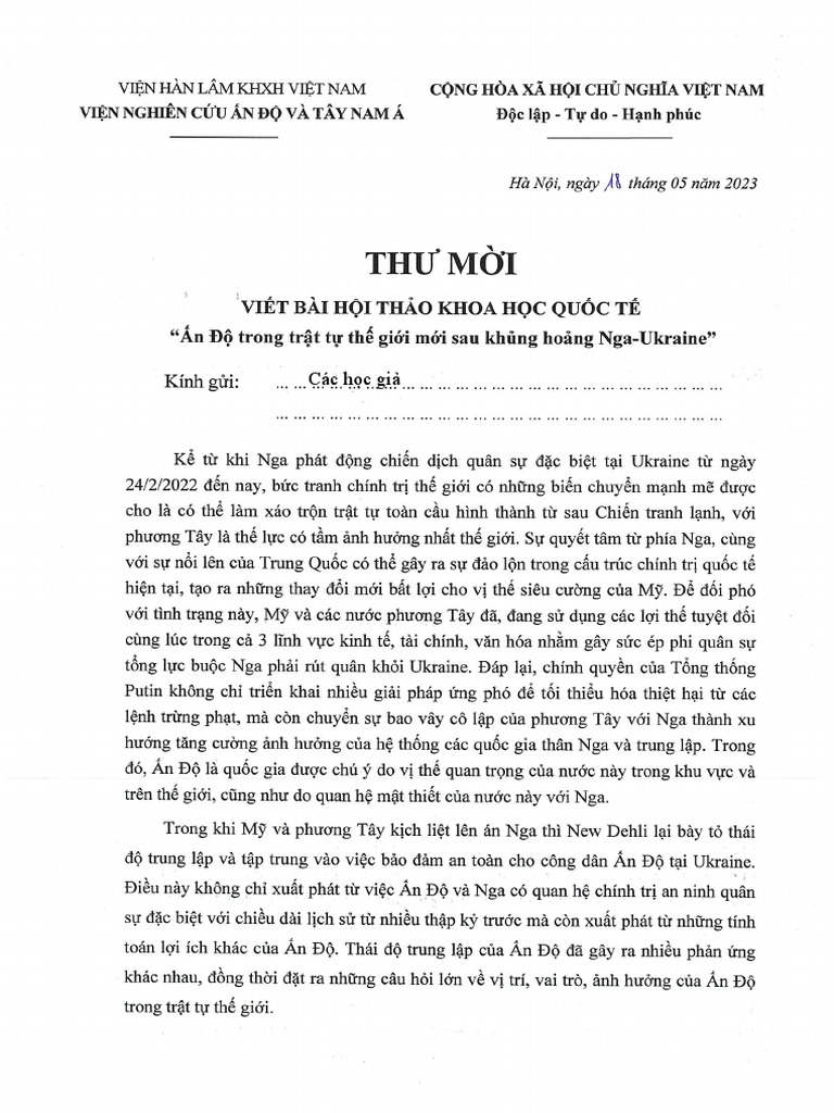 Thu Moi Trong Nuoc Chung | PDF