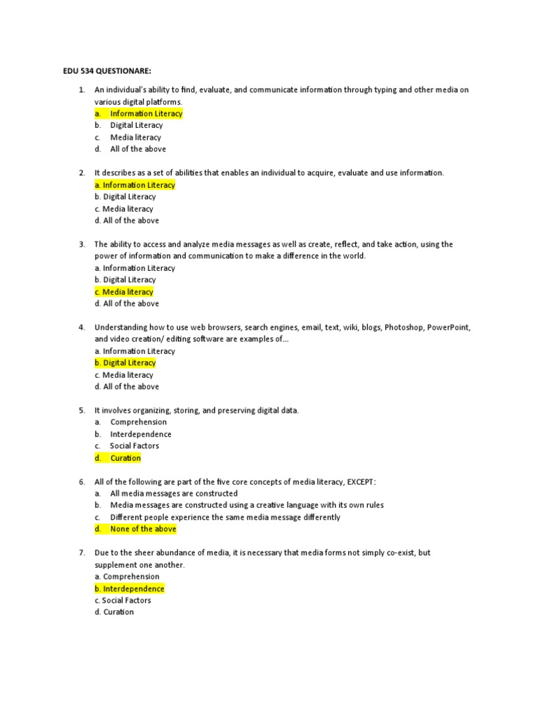 Edu 534 Questionare | PDF | Educational Technology | Instructional Design