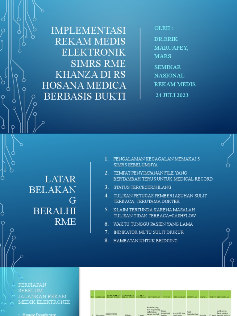 Implementasi Rekam Medis Elektronik Simrs Rme Khanza Di RS HoSANA MEDICA Berbasis Bukti | PDF