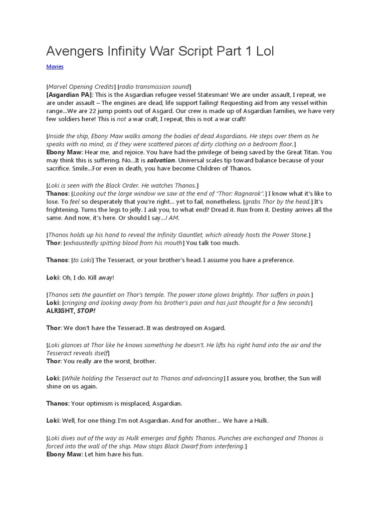 Avengers Infinity War Part 1 Script | PDF