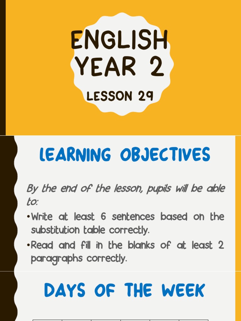 English Year 2 - Lesson 29 | PDF