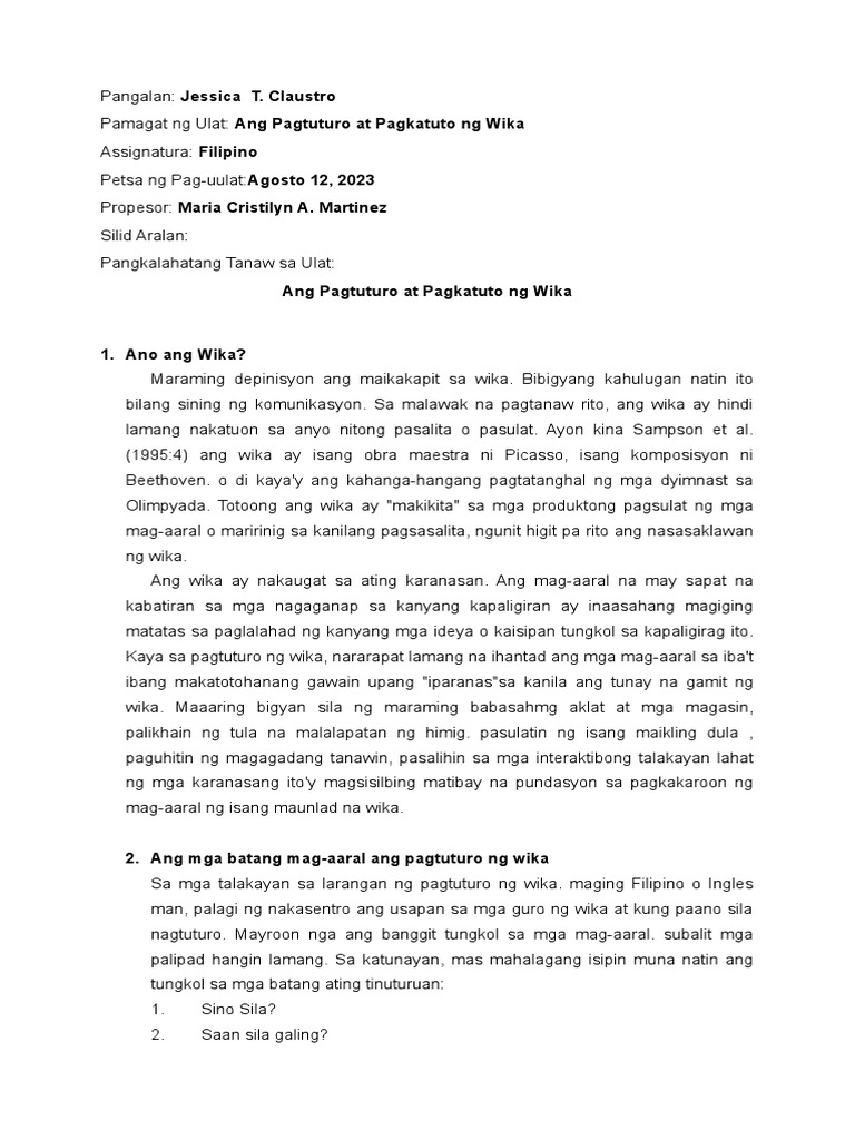 Pagturo NG Filipino Sa Filipino | PDF