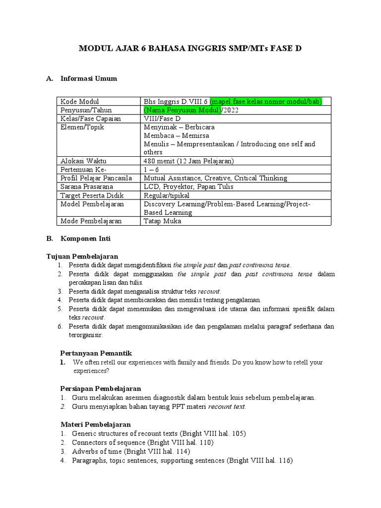 Bab 6 - Modul Ajar Bright SMP Grade Viii | PDF