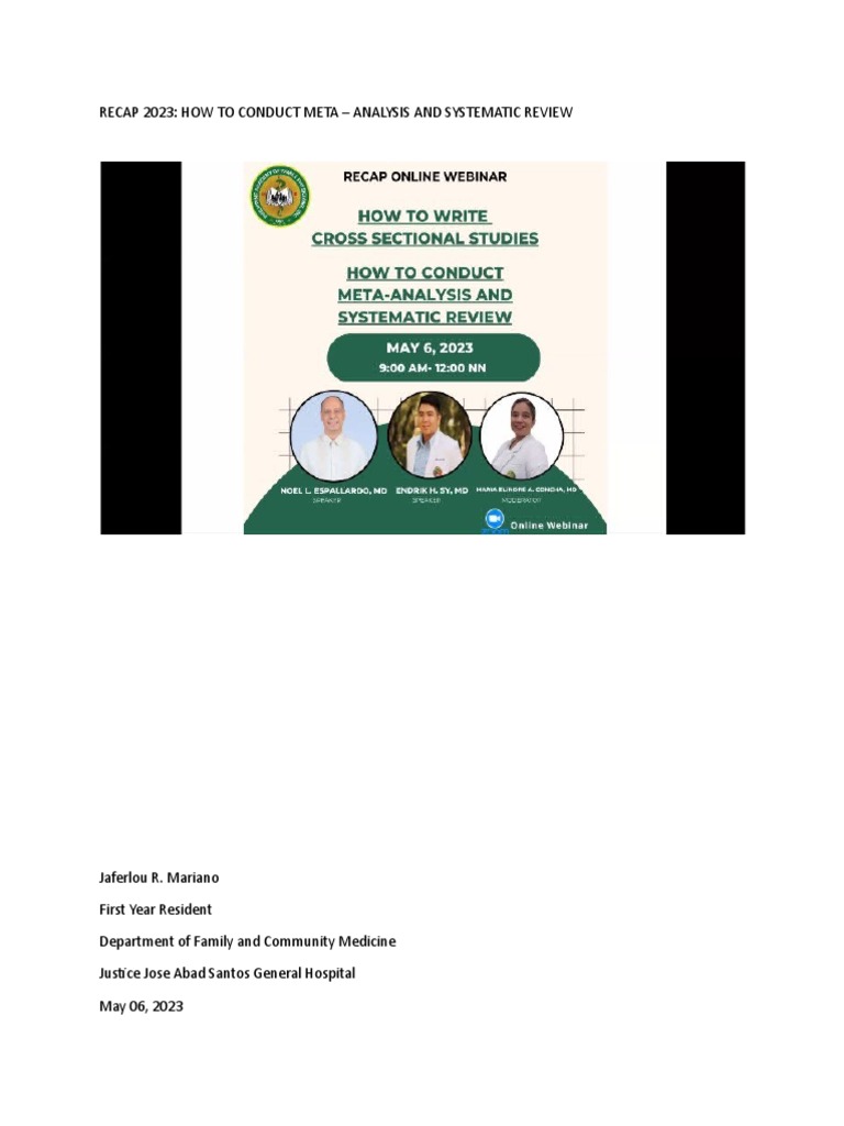 Recap 2023 How To Write Cross Sectional Studies and How To Conduct Meta ...