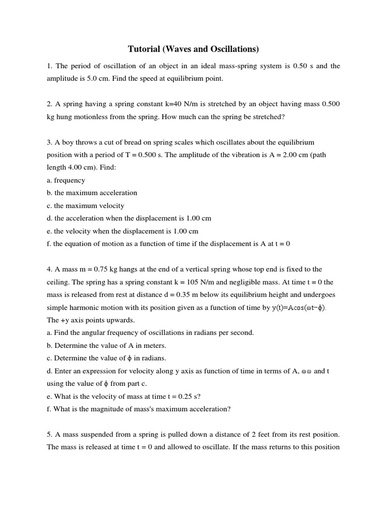 Tutorial Waves and Oscillation | PDF | Oscillation | Velocity