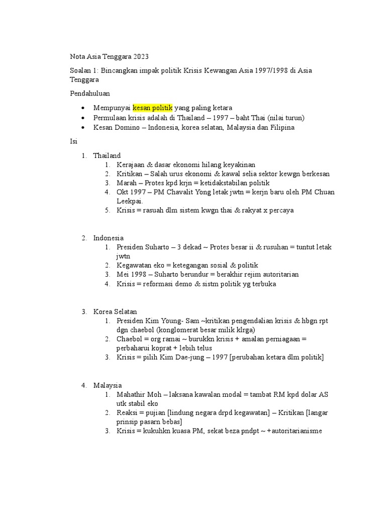 Nota ringkas Asia tenggara | PDF