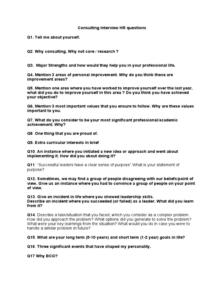 Consulting Interview HR Questions | PDF