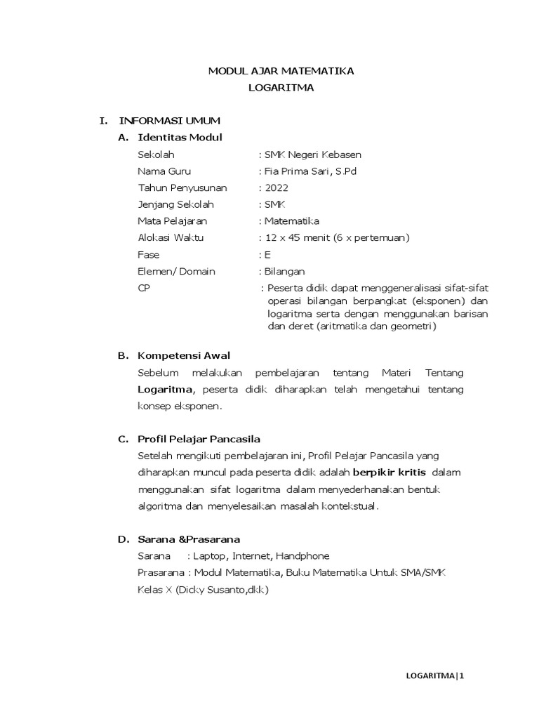Modul Logaritma | PDF