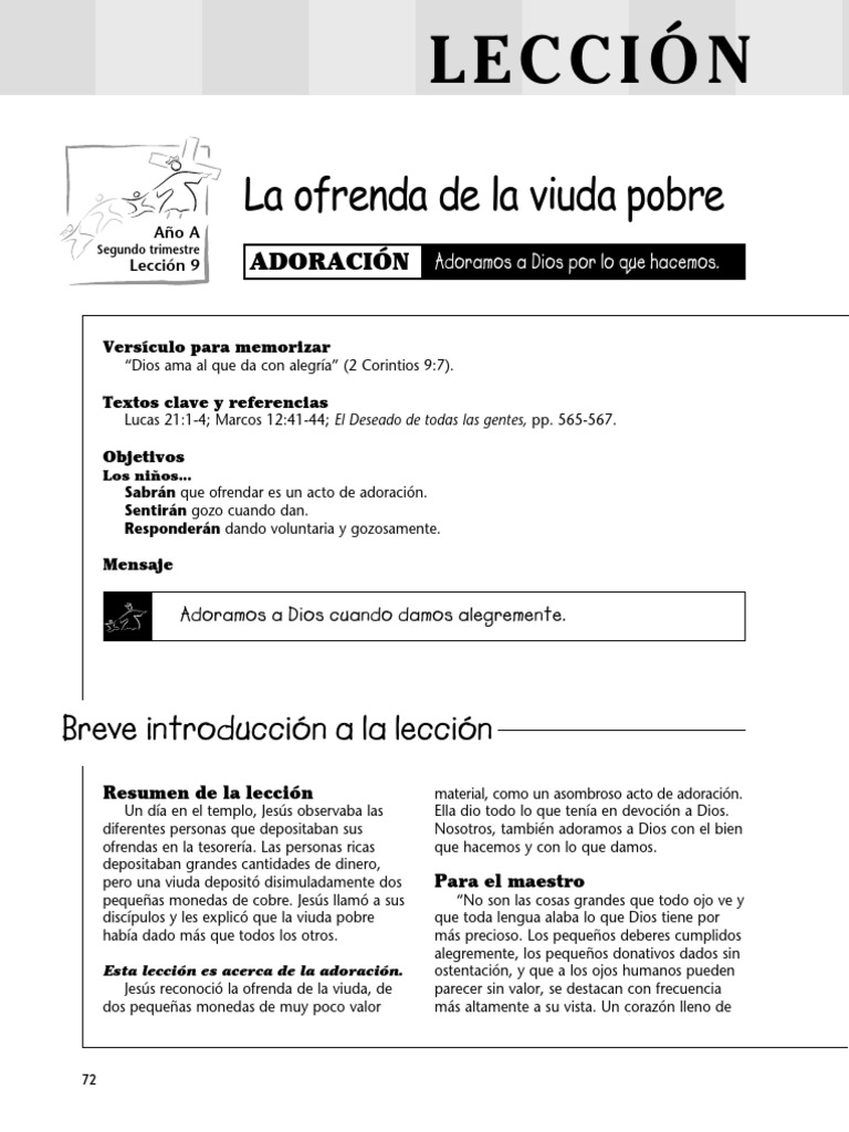 Lección: La Ofrenda de La Viuda Pobre | PDF | Jesús | Oración