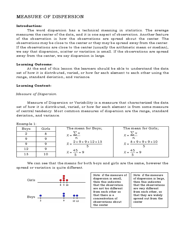 4 3 Measure of Dispersion | PDF | Statistical Dispersion | Variance