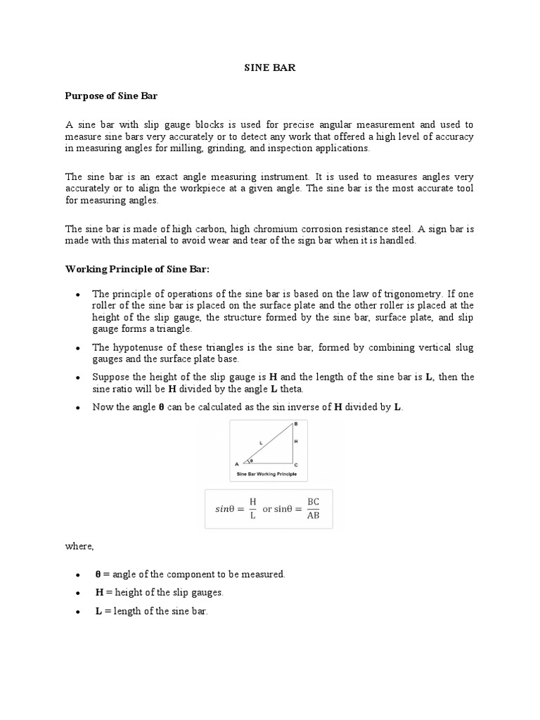 Sine Bar Mechanical Measurements | PDF | Triangle | Tools