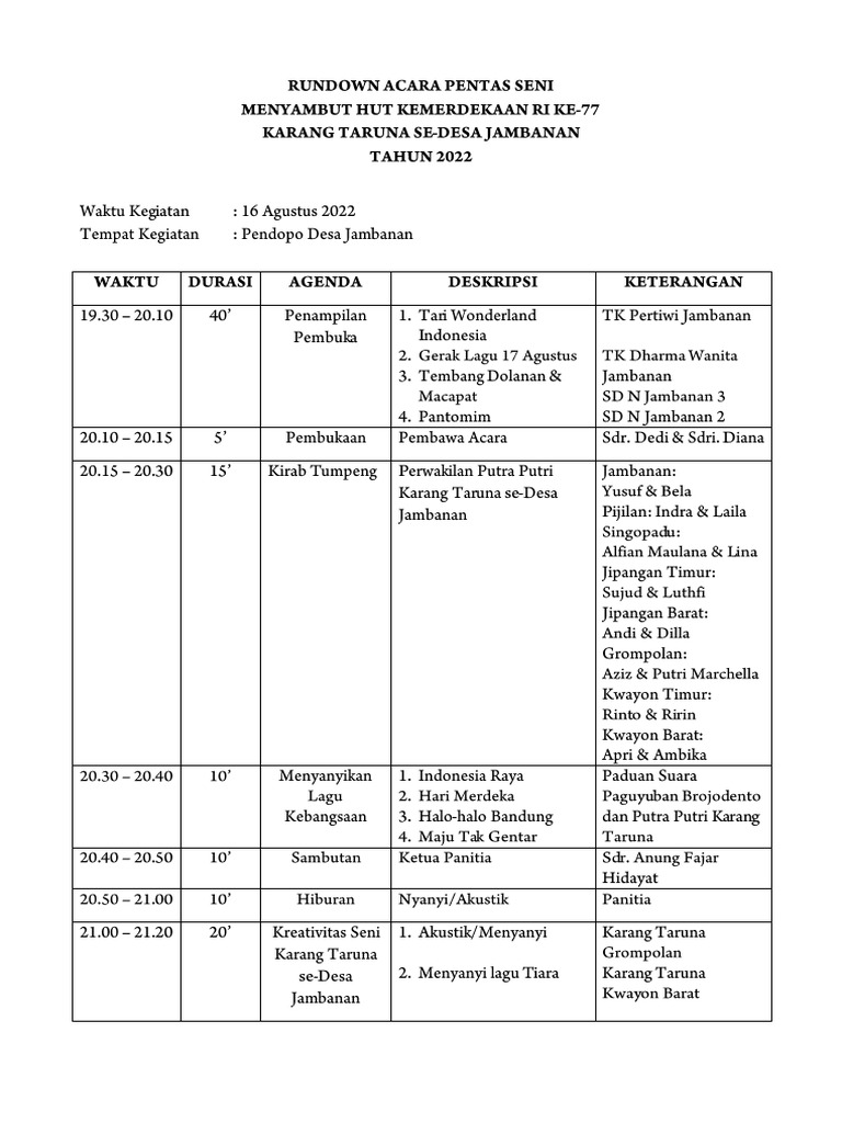 Rundown Acara 17an 2022 | PDF