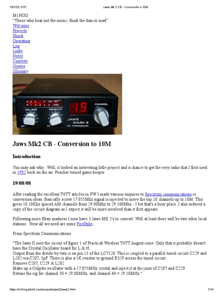 Jaws MK 2 CB - Conversión A 10M | PDF | Amplifier | Electrical Engineering