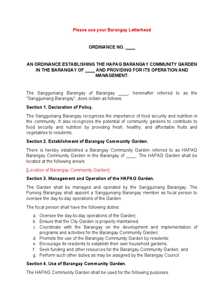 Sample Brgy Ordinance On HAPAG | PDF | Government | Justice