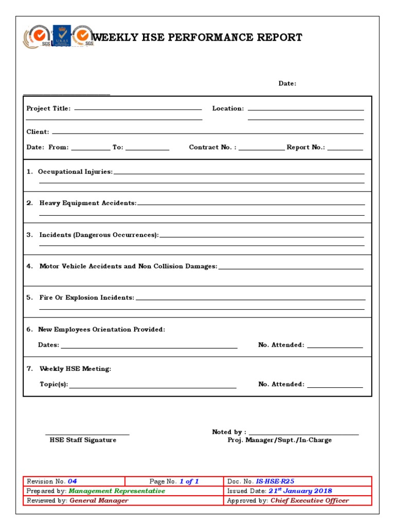Weekly HSE Performance Report | PDF