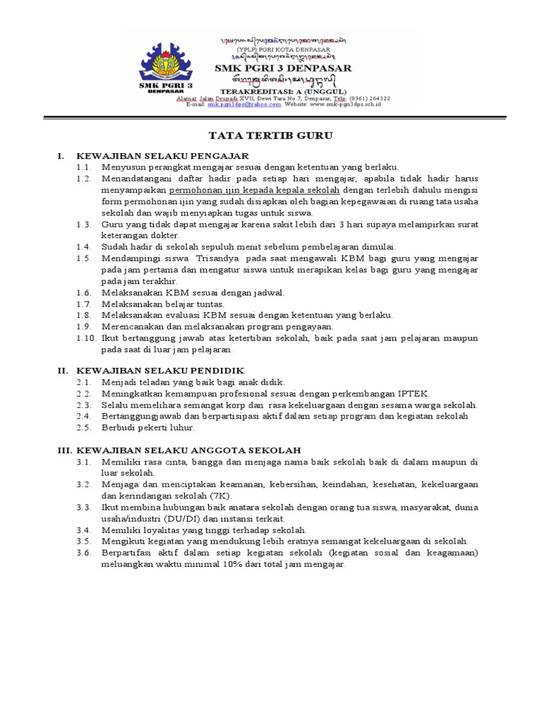 Tata Tertib Guru di SMK PGRI 3 | PDF | Karier & Perkembangan