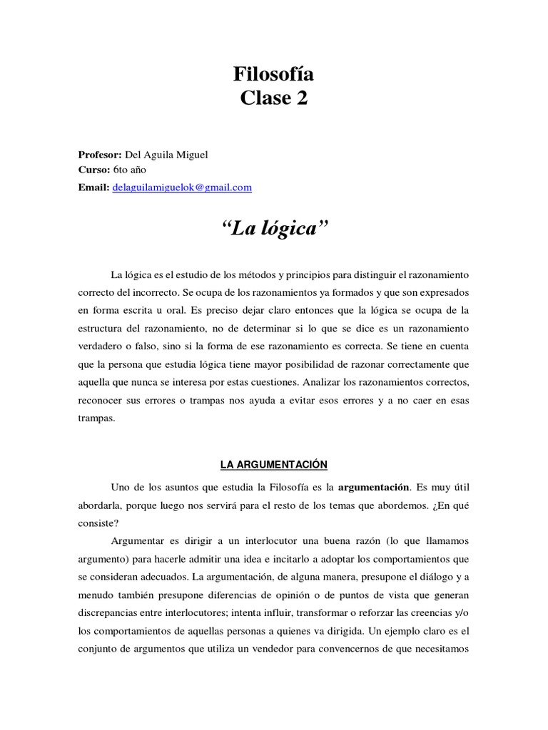 Filosofía - Clase 2 - Lógica 1 | PDF | Argumento | Falacia