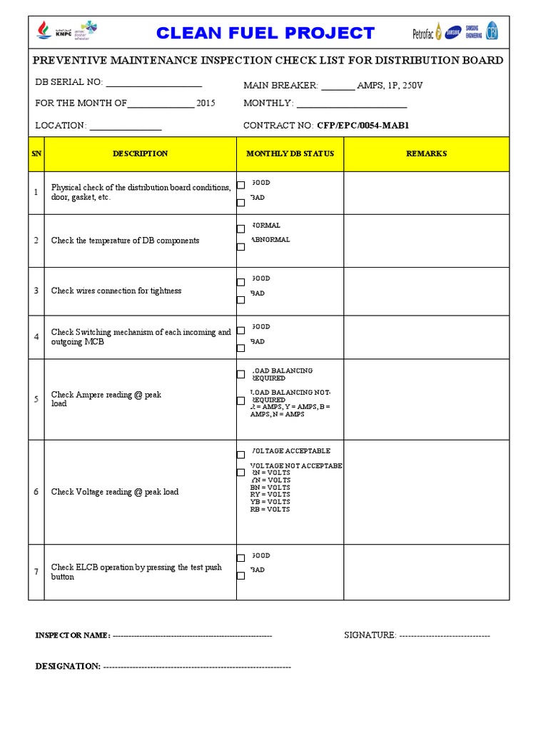 DB Checklist | PDF | Electrical Engineering | Electronics