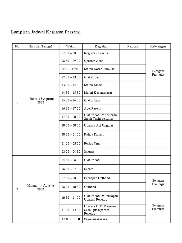 Jadwal Kegiatan Persami | PDF